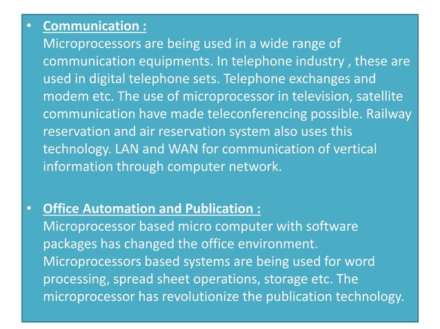 Applications of microprocessor | PPTX | Computing | Technology & Computing