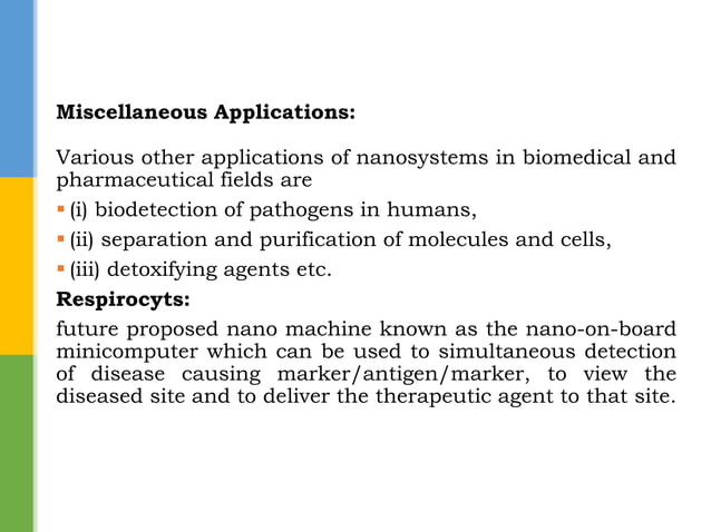 Applications of nano technology in pharmacy | PPTX | Chemistry | Science