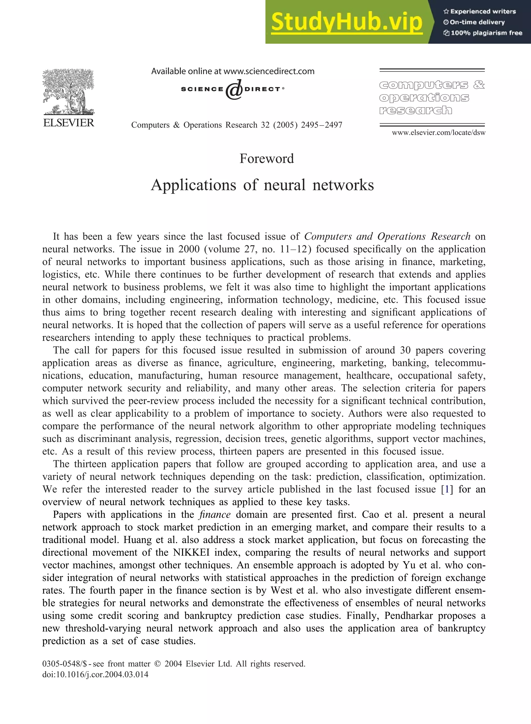 Applications Of Neural Networks | PDF