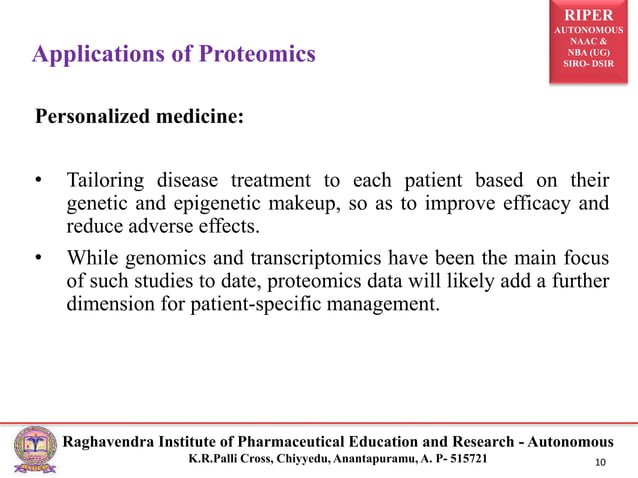 Applications of Proteomics Science | PPTX | Pharmaceutical Industry | Industries