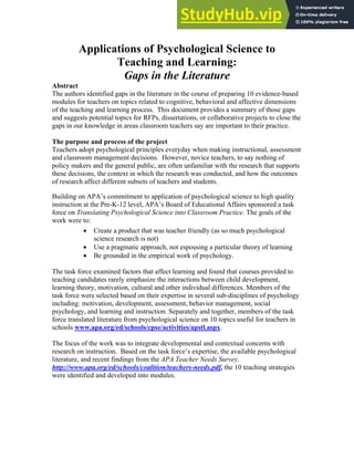 Applications Of Psychological Science To Teaching And Learning Gaps In ...