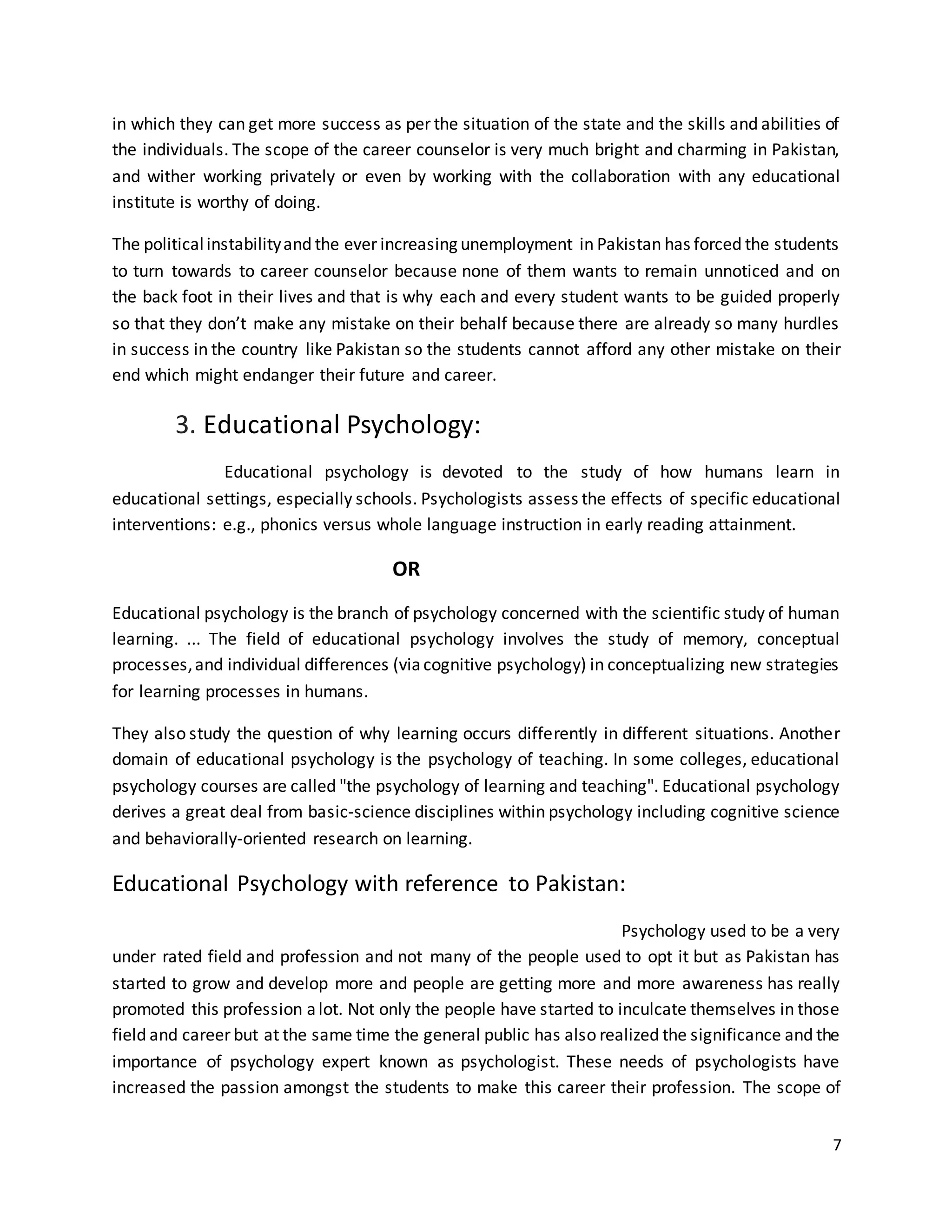 Applications of psychology with reference to pakistan | DOCX