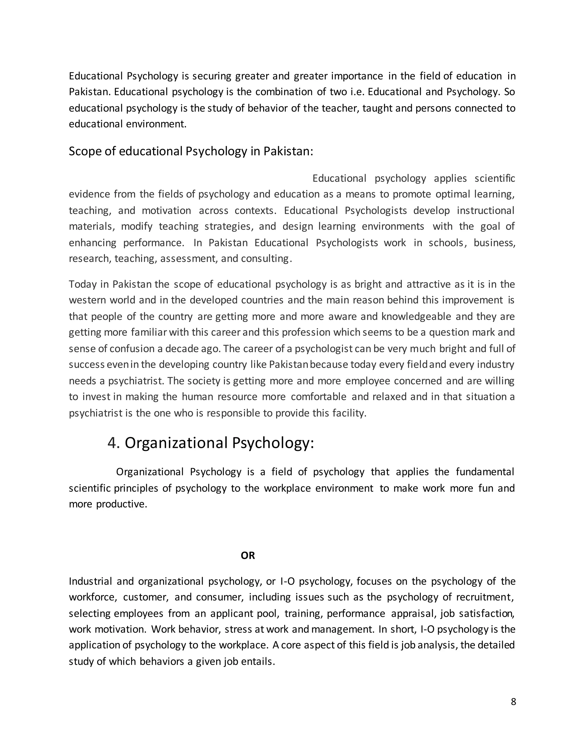 Applications of psychology with reference to pakistan | DOCX