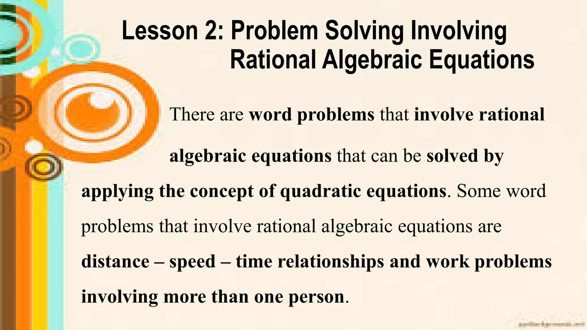 Applications of Quadratic Equations and Rational Algebraic Equations | PDF