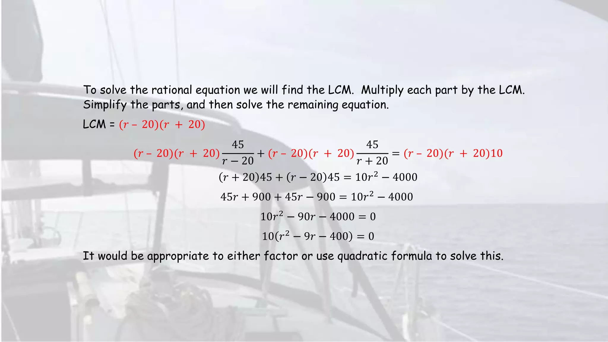 Applications of rational equations powerpoint | PPTX