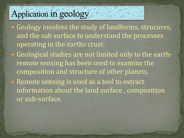 Applications of remote sensing in geological aspects | PPTX | Geography ...