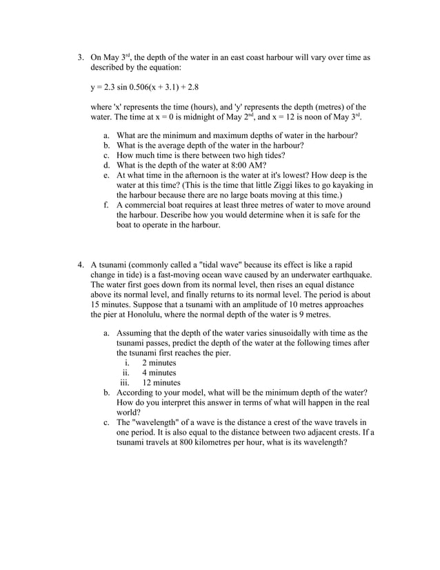 Applications of sinusoidal functions assignment | PDF