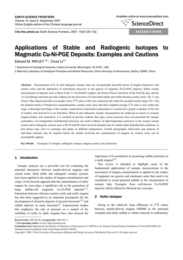 Applications of stable and radiogenic isotopes to magmatic cu ni-pge deposits examples and ...