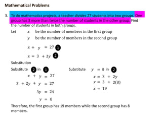Applications of system of linear equations.ppt | Education