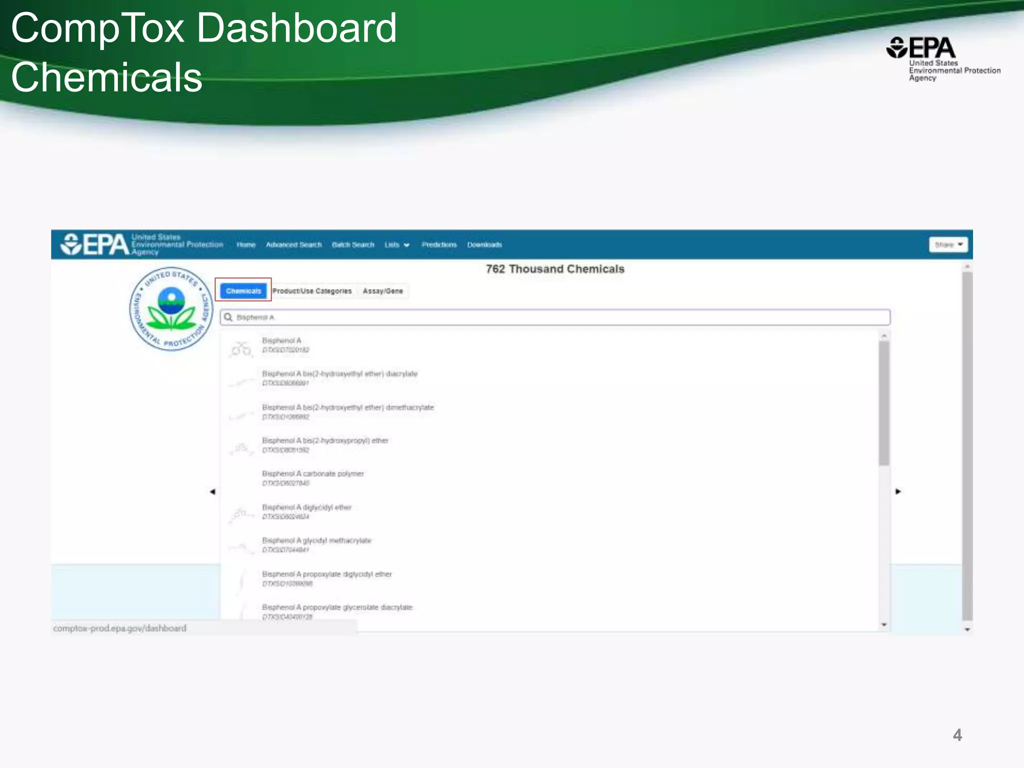 Applications of the US EPA’s CompTox Chemistry Dashboard to support ...