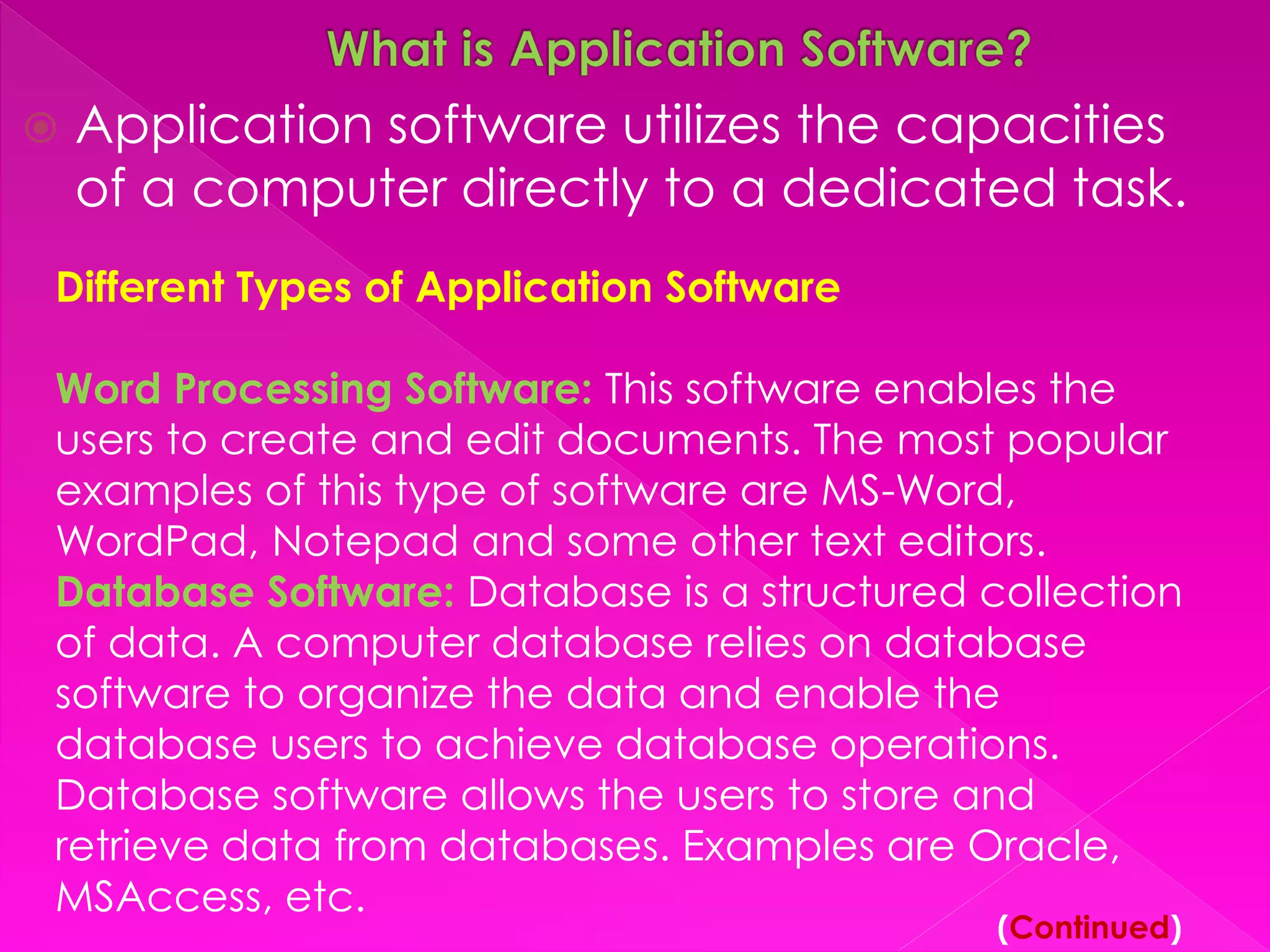Application software | PPSX | Computer Software and Applications | Computing