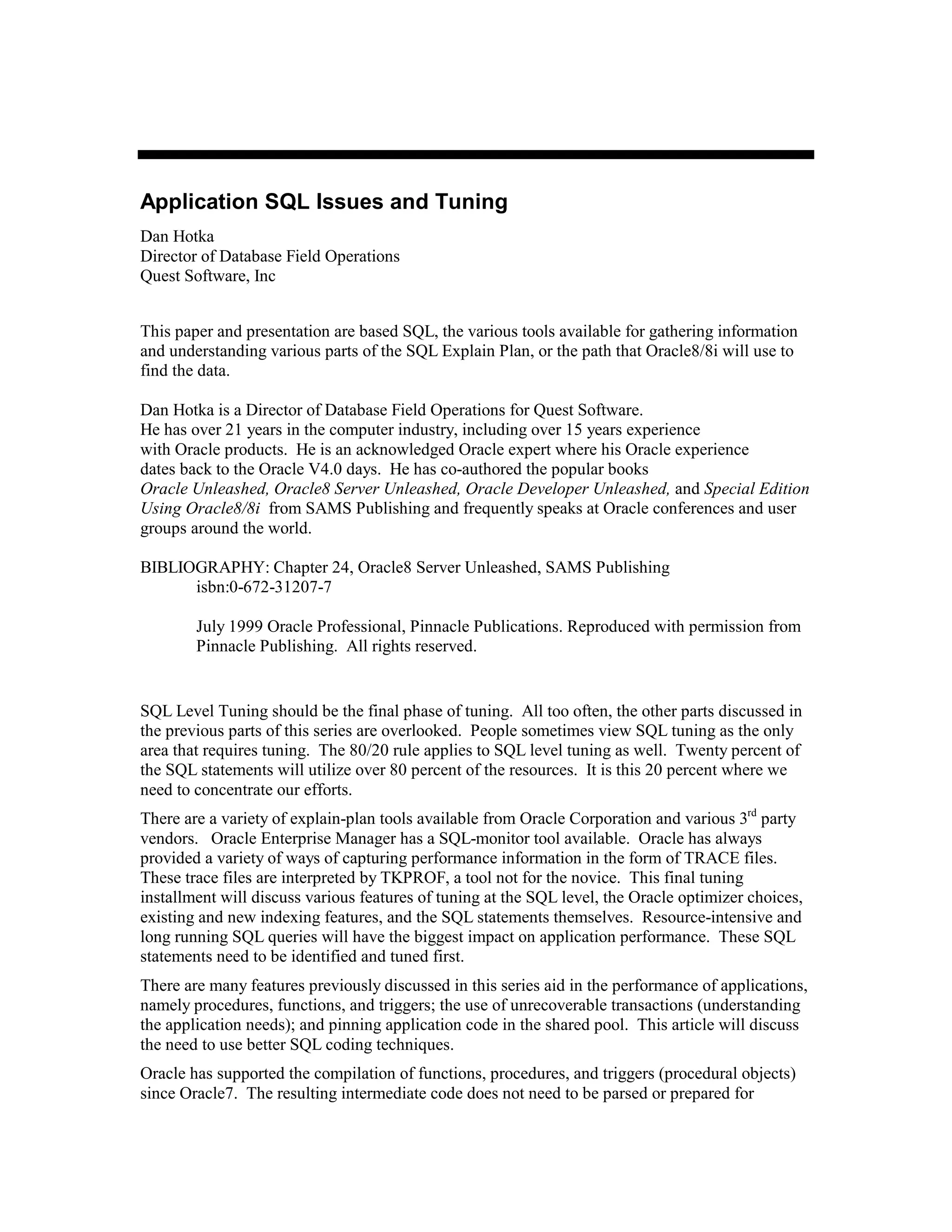 Application sql issues_and_tuning | PDF