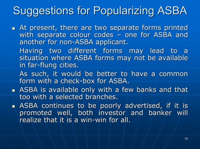 Application supported by blocked amount (ASBA) | PPT | Business Banking ...
