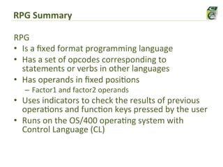 iSeries Modernization: RPG/400 to Java Migration | PDF
