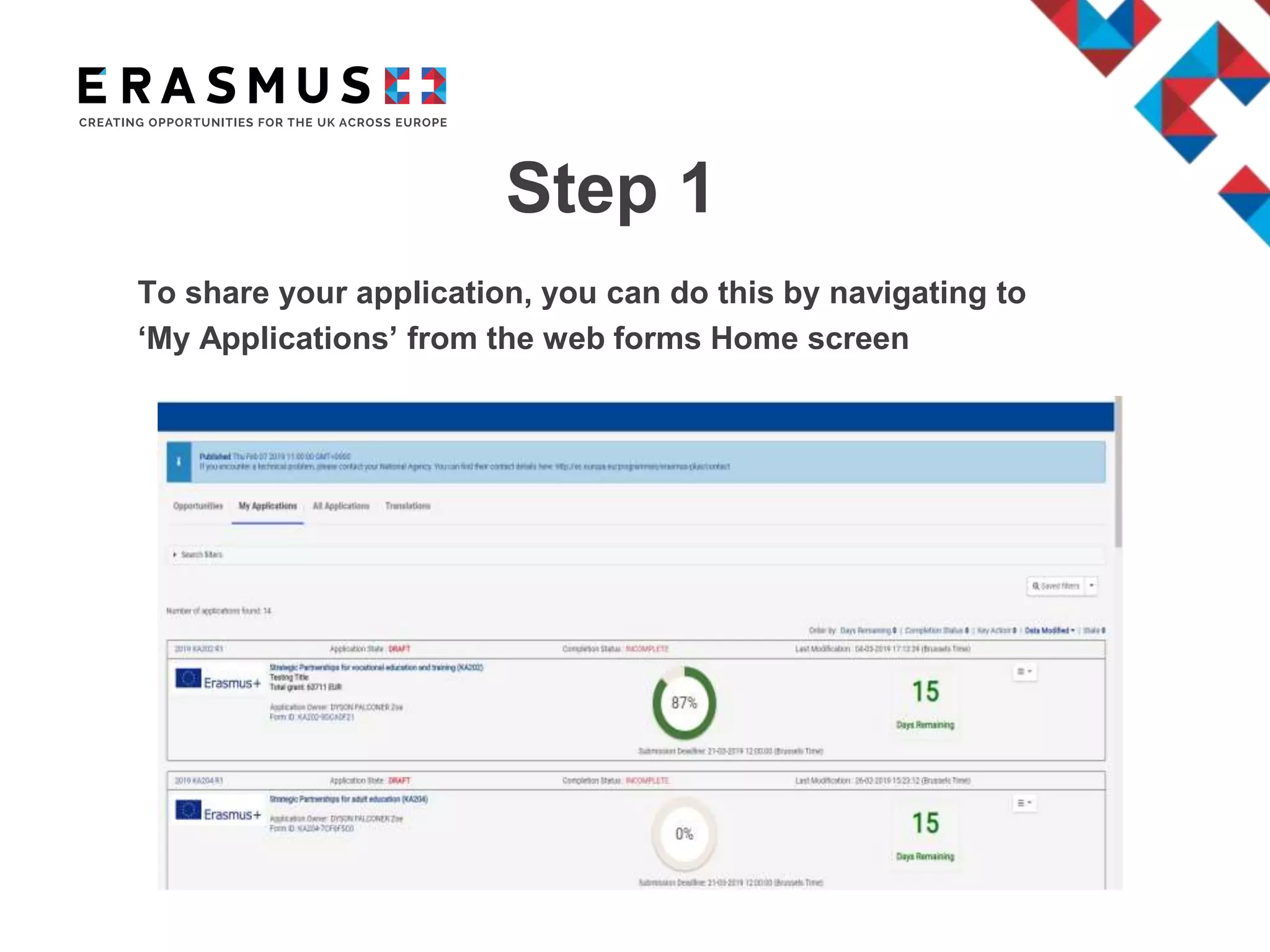 Top tips on completing the web application form for Key Action 2 | PPTX