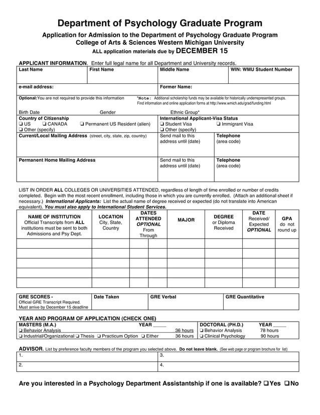 WMU Graduate Application | PDF | Postgraduate Education | College Education