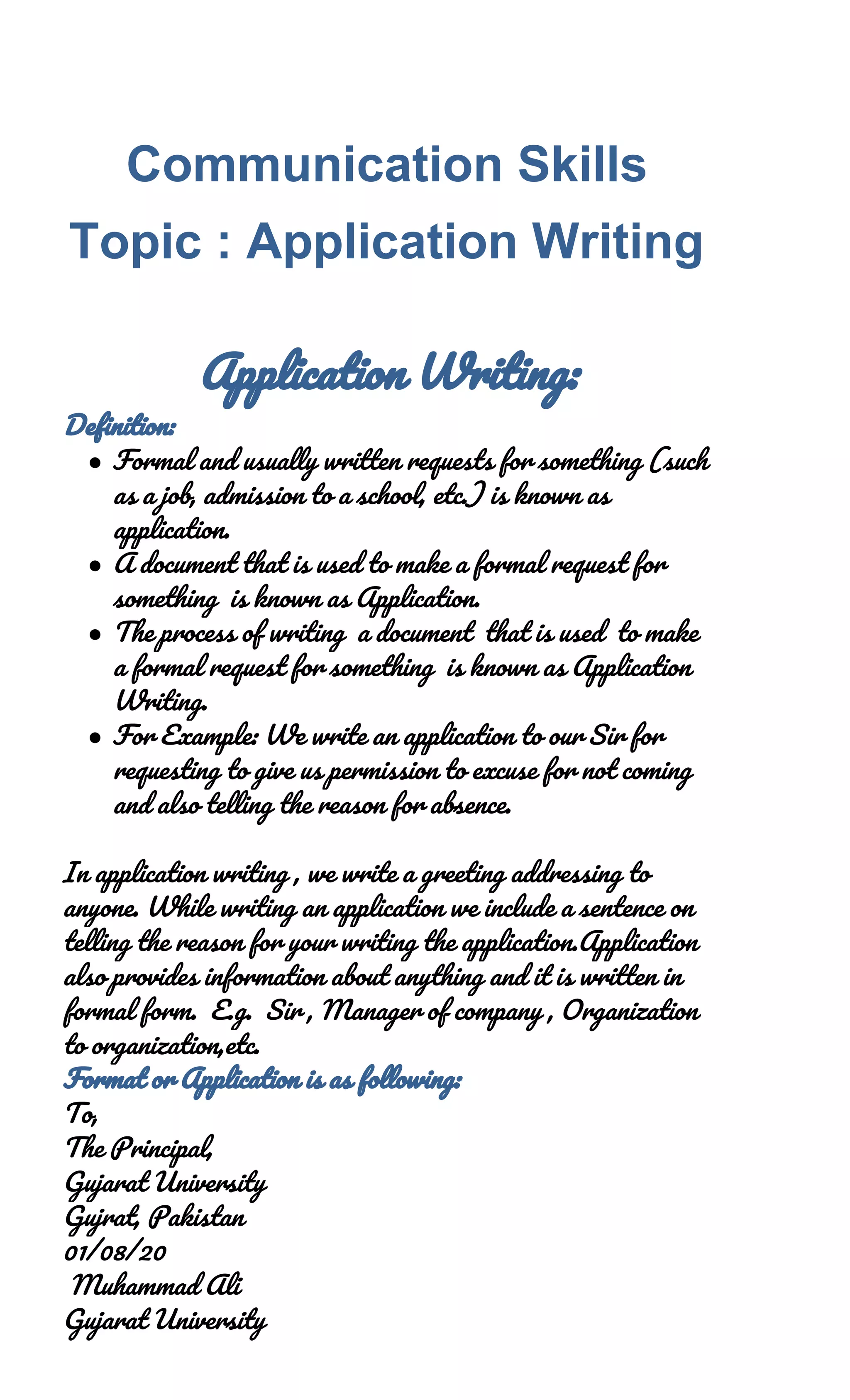 Application writing and its format | PDF