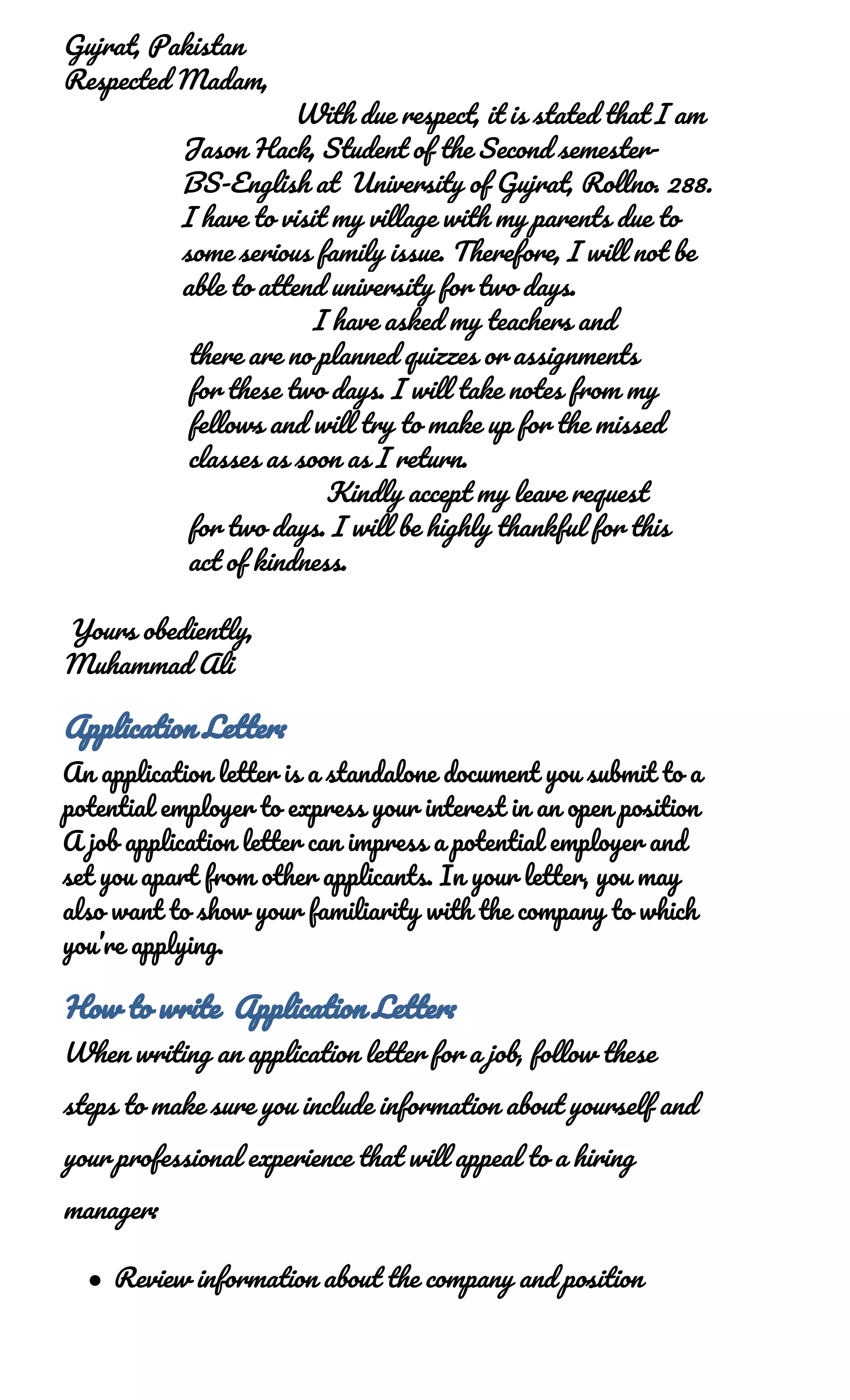 Application writing and its format | PDF