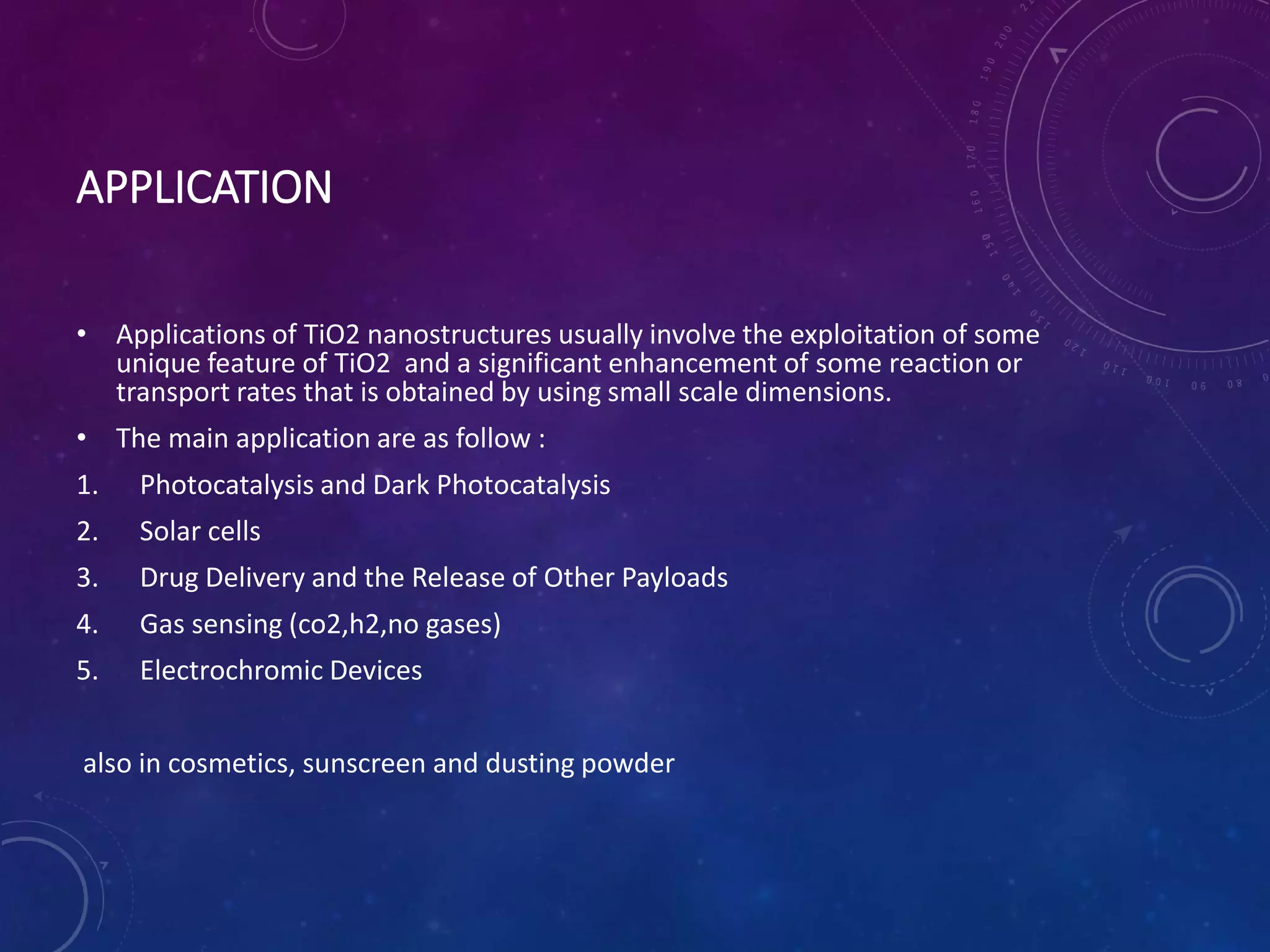 Applicatuion and syntheis of tio2 project | PPTX