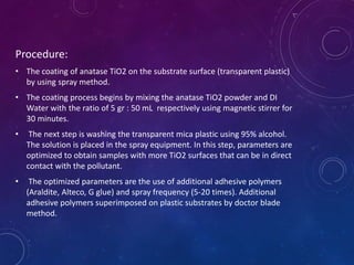 Applicatuion and syntheis of tio2 project | PPTX