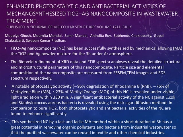 Applicatuion and syntheis of tio2 project | PPTX | Chemistry | Science