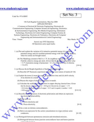 Applied Physics Jntu Btech 2008 Jntu Model Paper{Www.Studentyogi.Com} | PDF