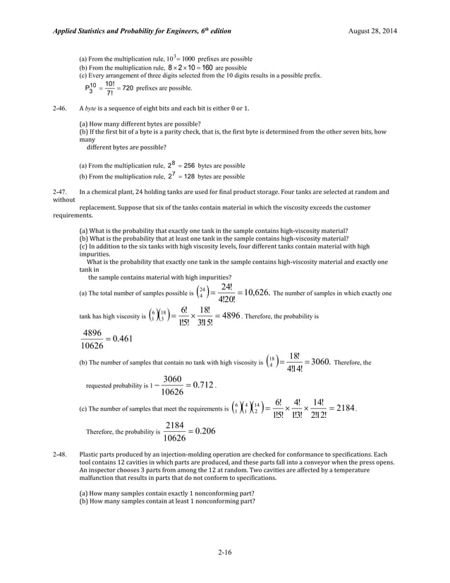 Applied Statistics and Probability for Engineers 6th Edition Montgomery Solutions Manual | PDF
