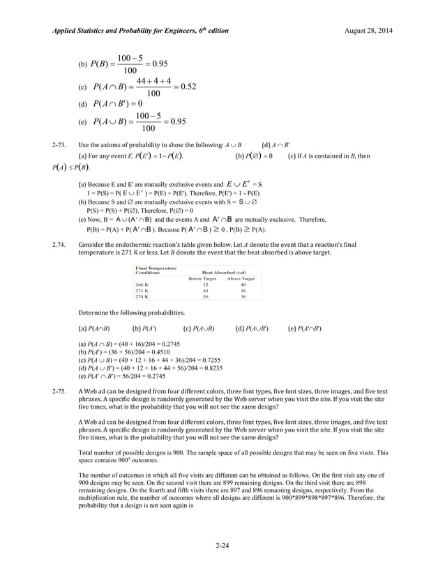 Applied Statistics and Probability for Engineers 6th Edition Montgomery Solutions Manual | PDF