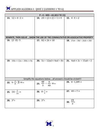 Applied algebra quiz 2 (moodle version) | DOCX | Education