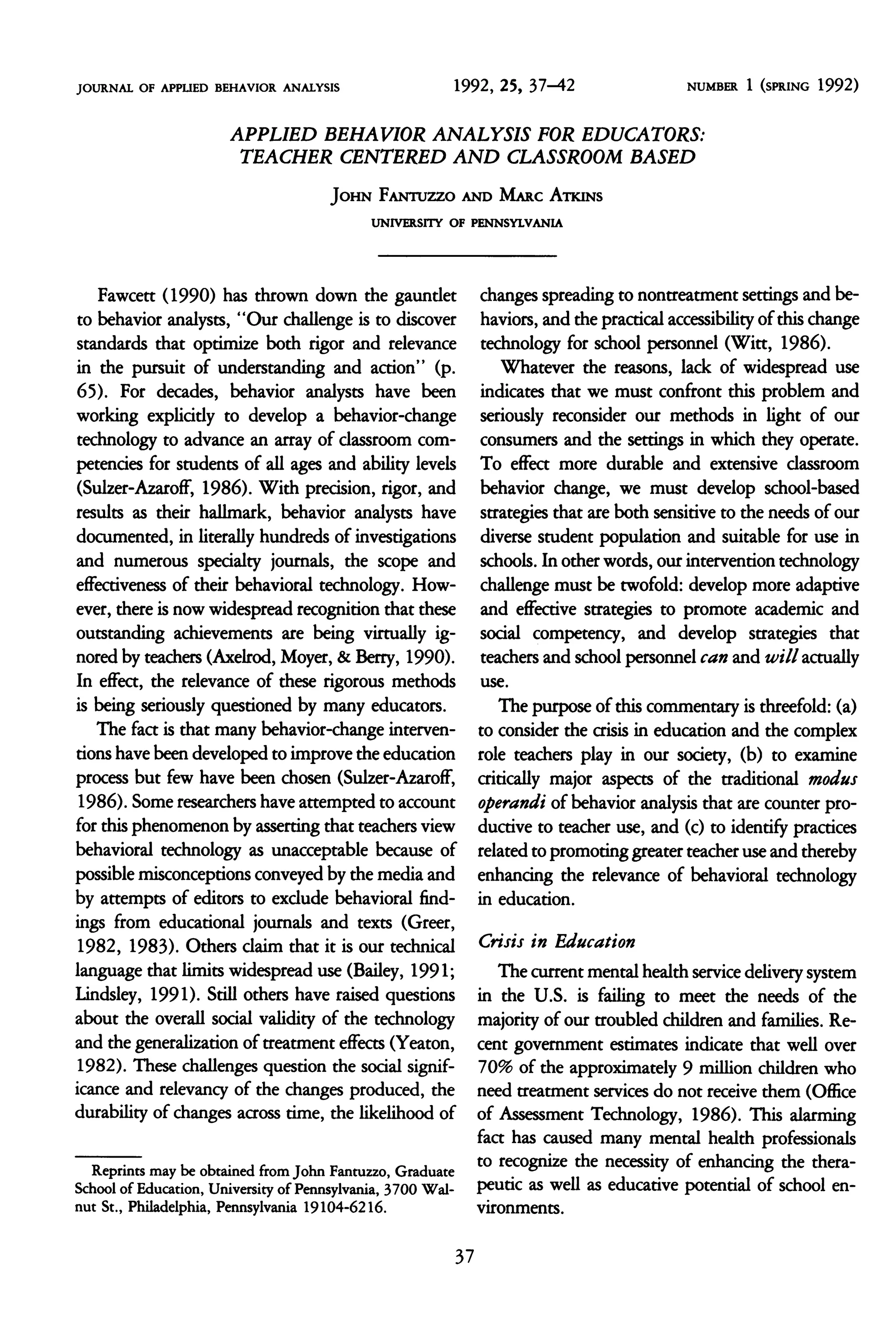 Applied behavior analysis for educators teacher centered and classroom ...