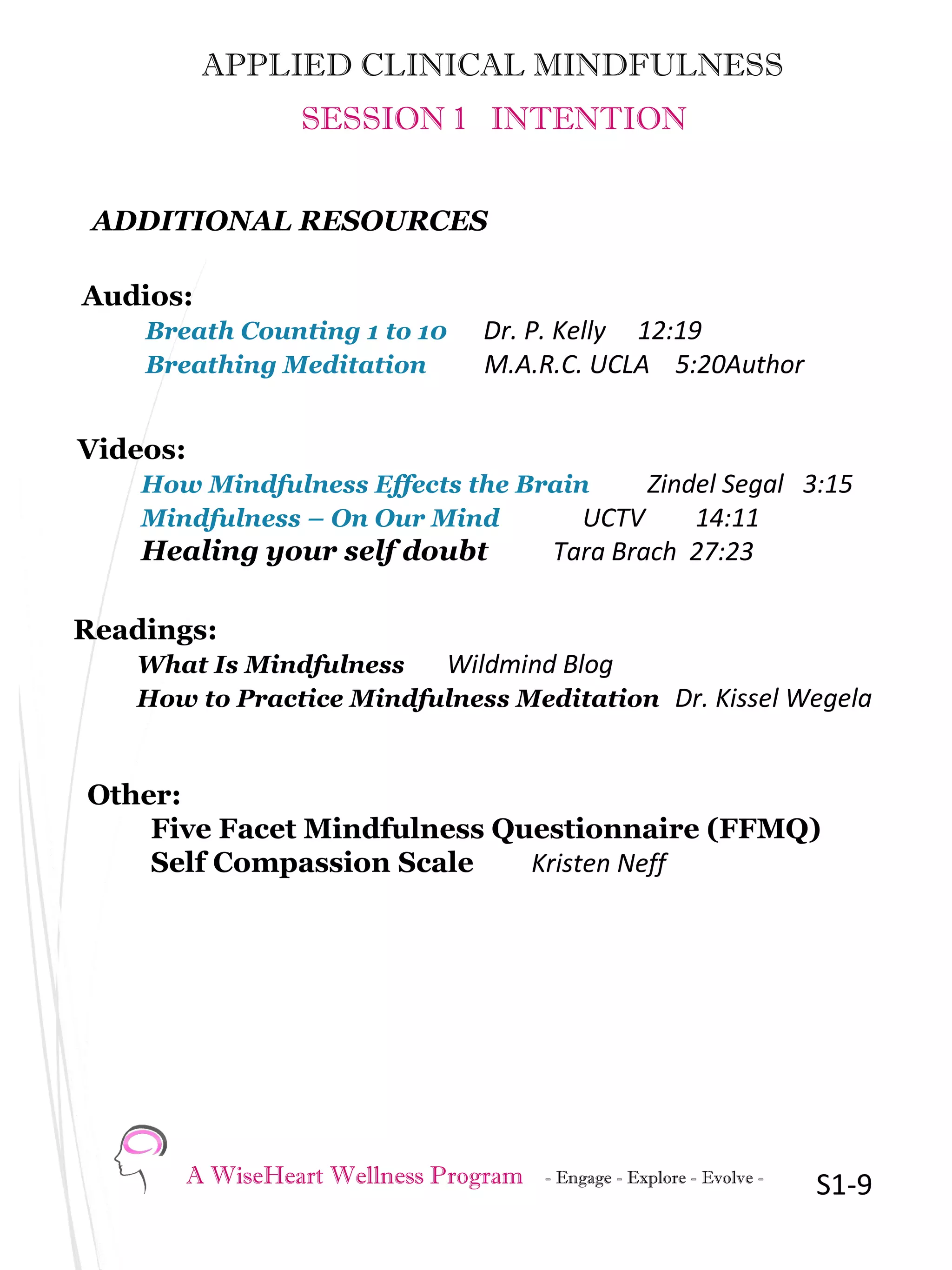 Applied clinical mindfulness 2015 session 1 | PPT