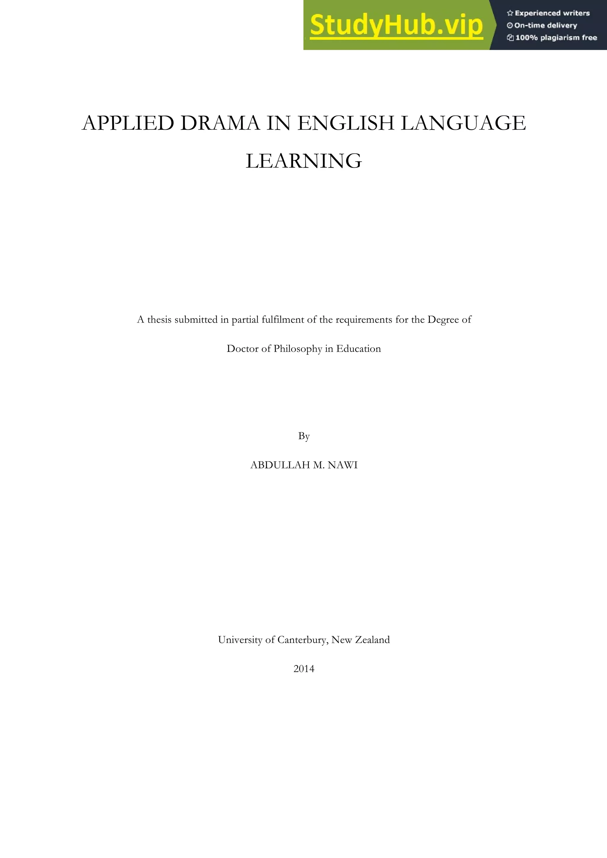 Applied Drama In English Language Learning (PhD Thesis) | PDF