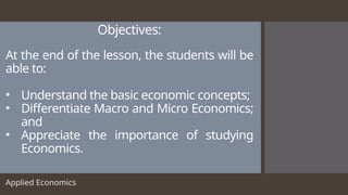Applied Economics. Introduction to economics. | PPTX