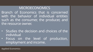 Applied Economics. Introduction to economics. | PPTX