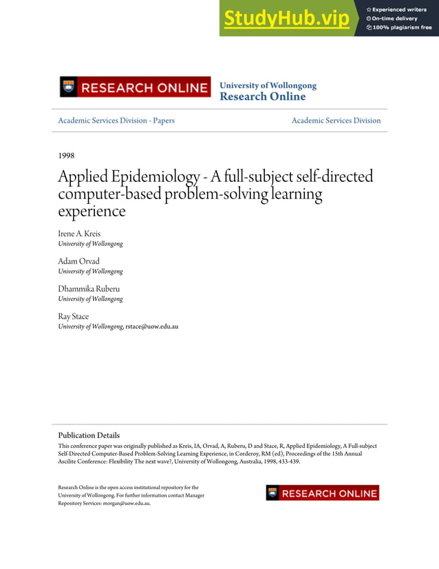 Applied Epidemiology - A Full-Subject Self-Directed Computer-Based Problem-Solving Learning ...