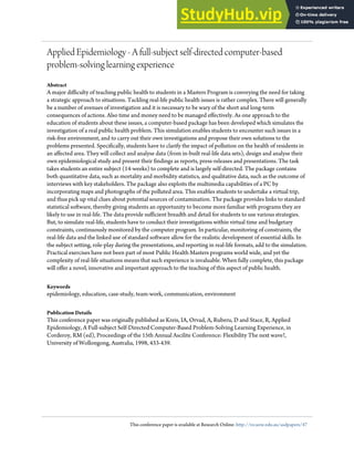 Applied Epidemiology - A Full-Subject Self-Directed Computer-Based Problem-Solving Learning ...