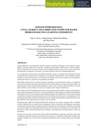 Applied Epidemiology - A Full-Subject Self-Directed Computer-Based Problem-Solving Learning ...
