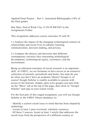 Applied Final Project – Part 1 Annotated Bibliography (10 of the.docx | Undergraduate Education ...