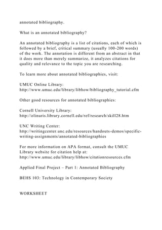 Applied Final Project – Part 1 Annotated Bibliography (10 of the.docx ...