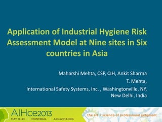 Applied industrial hygiene risk assessment globally AIHce Montreal 2013 ...