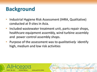 Applied industrial hygiene risk assessment globally AIHce Montreal 2013 ...