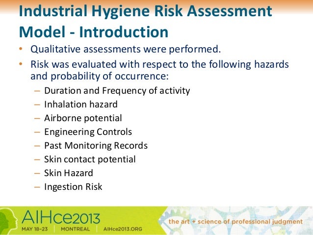 Applied industrial hygiene risk assessment globally AIHce Montreal