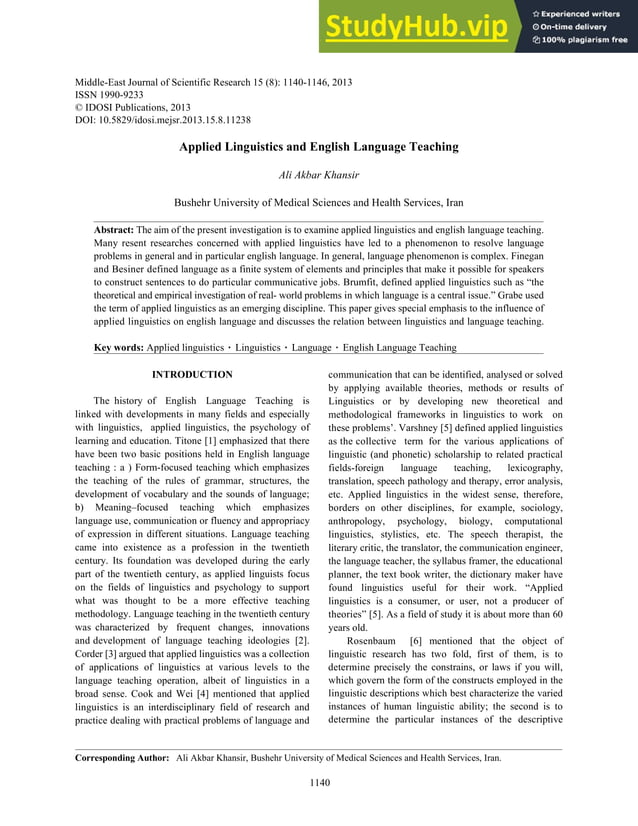 Applied Linguistics And English Language Teaching | PDF