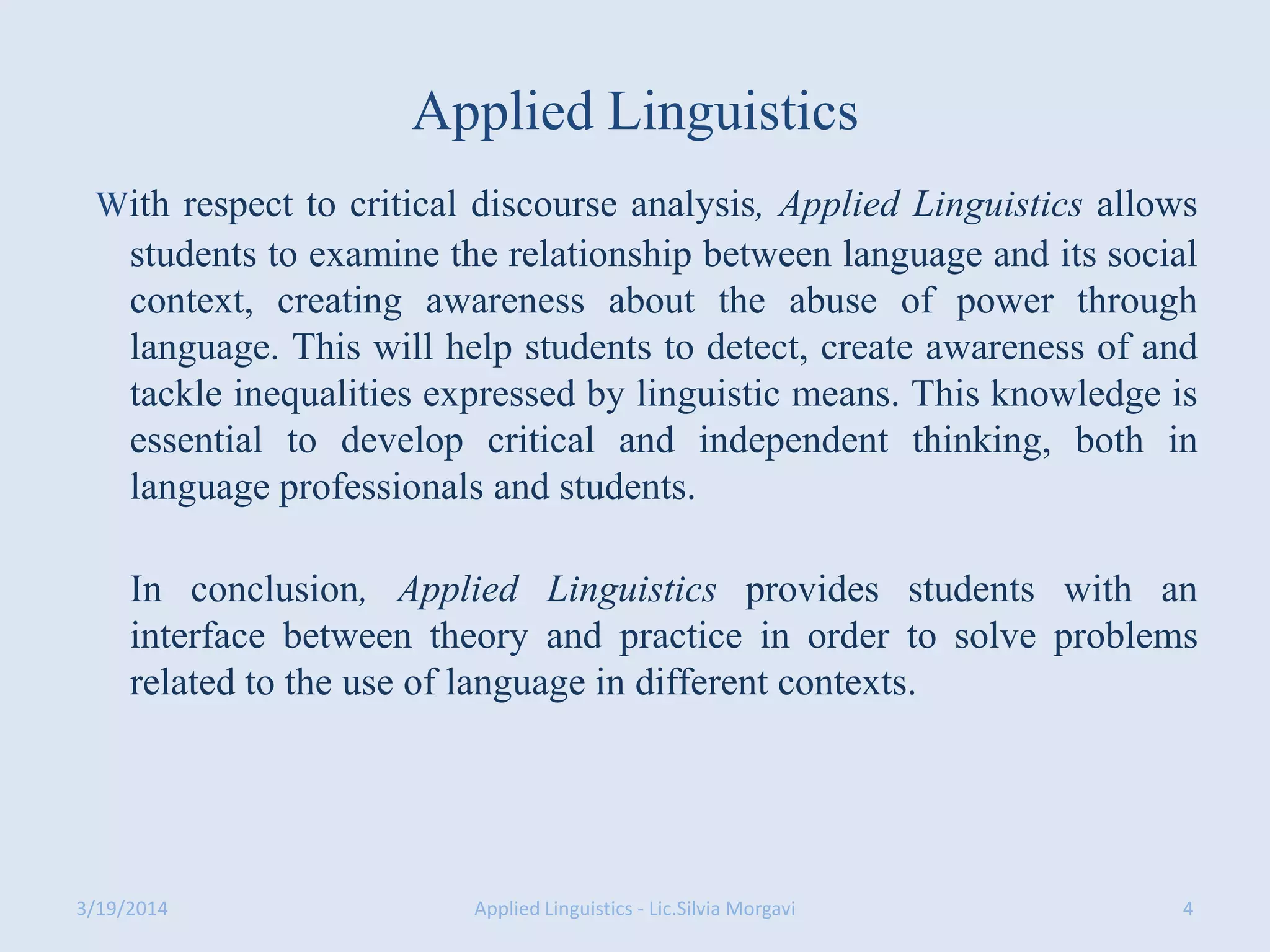 Applied linguistics introduction | PPTX | Education