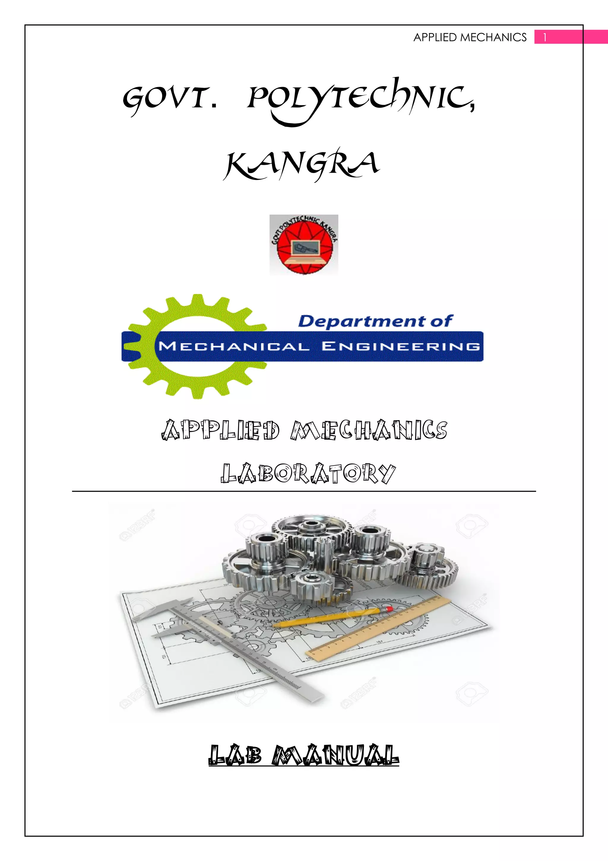 Applied mechanics lab manual | PDF