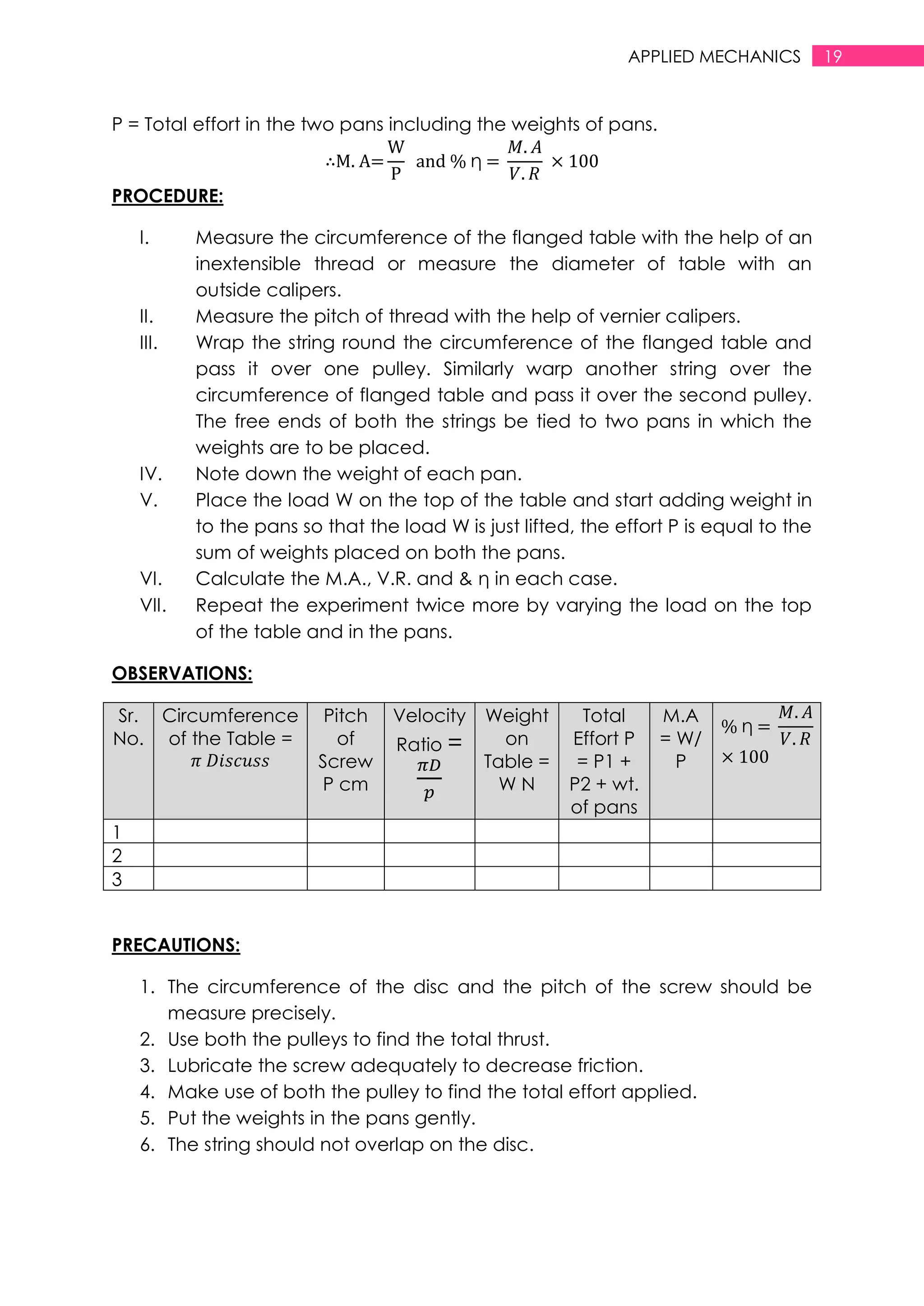Applied mechanics lab manual | PDF