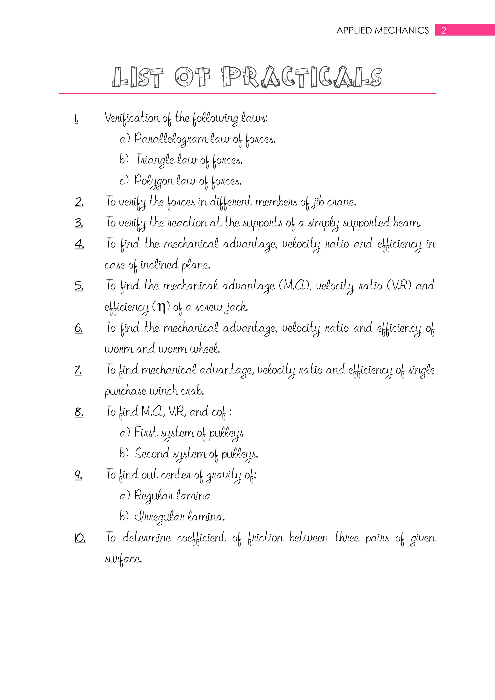 Applied mechanics lab manual | PDF
