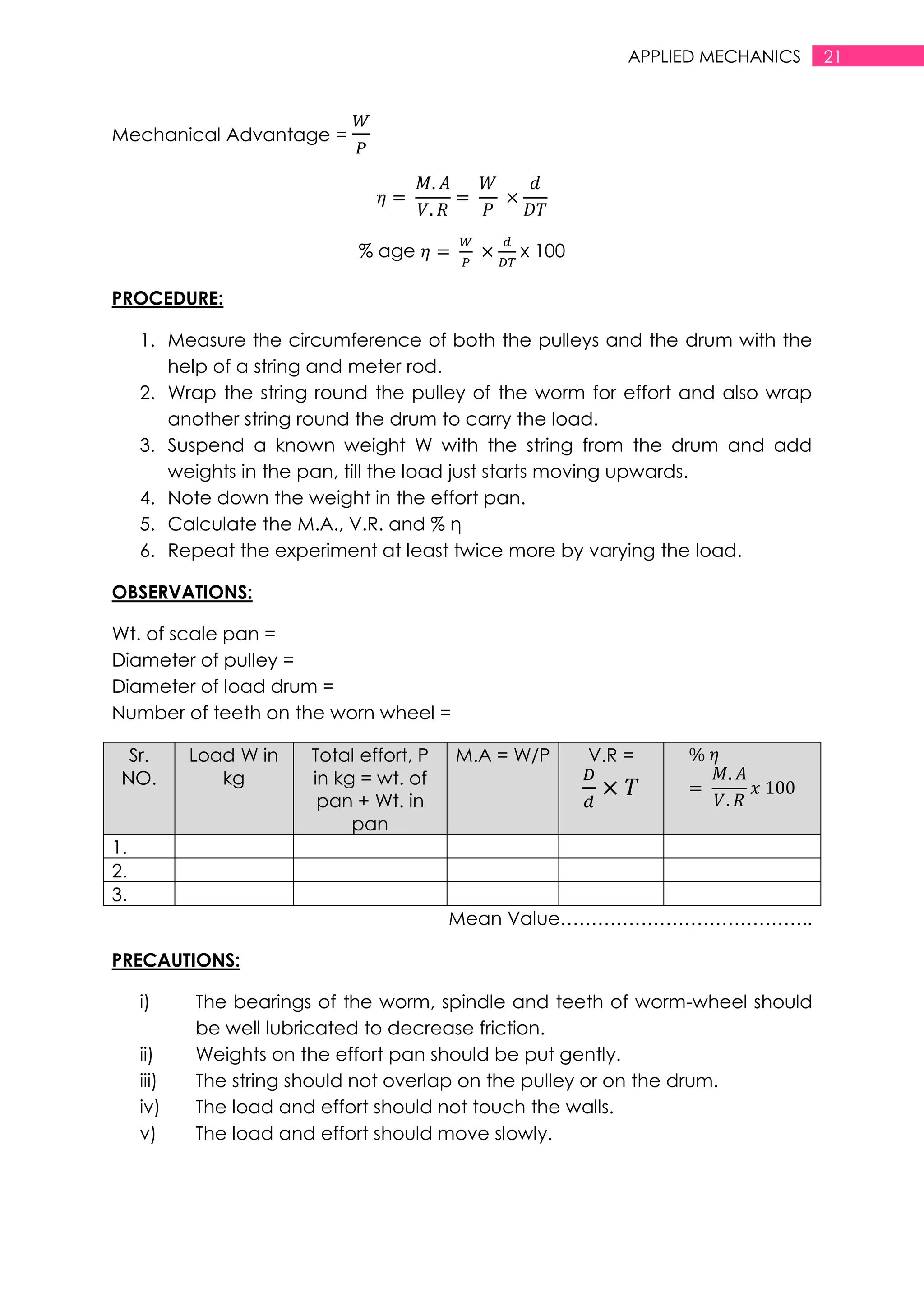 Applied mechanics lab manual | PDF