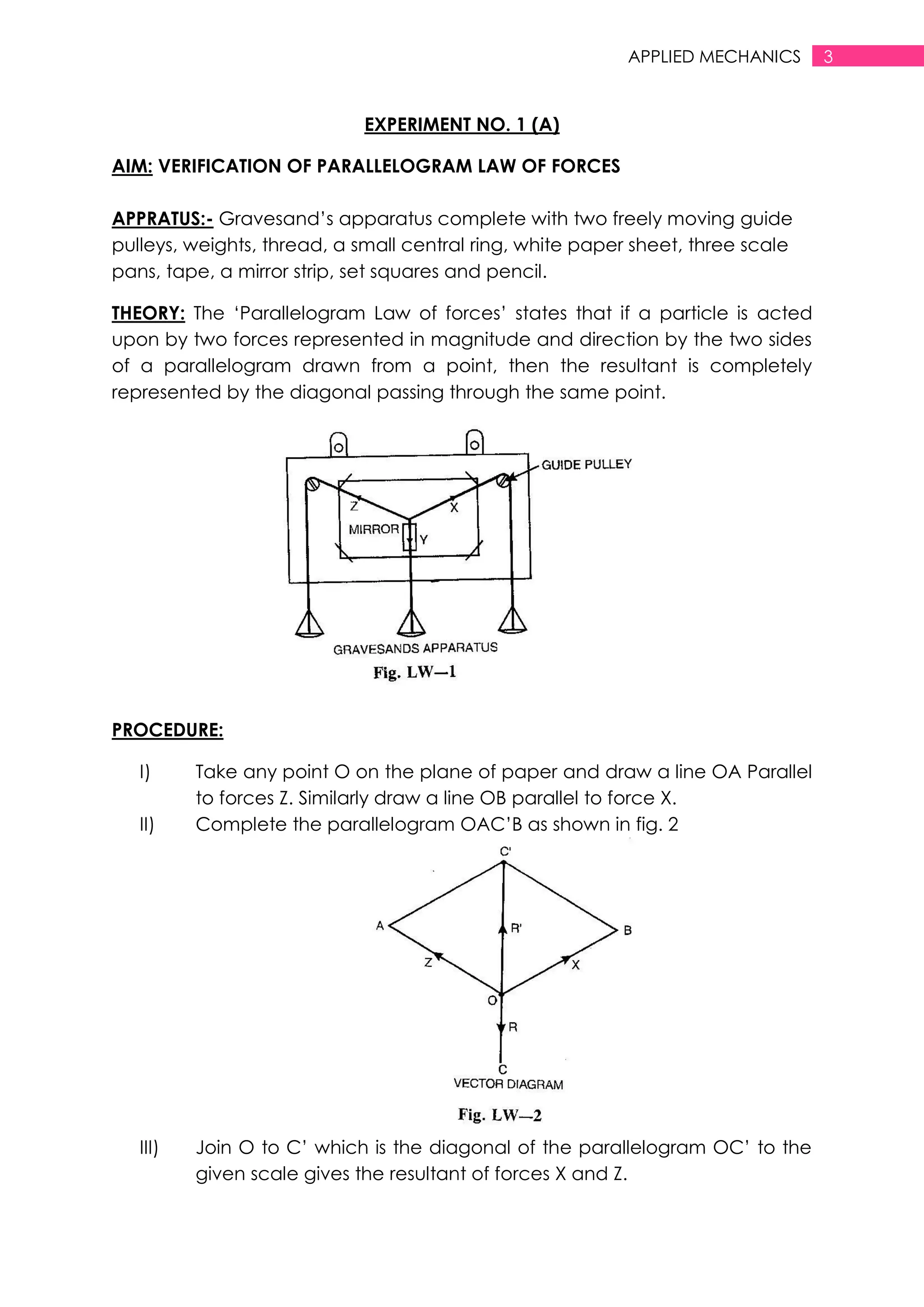 Applied mechanics lab manual | PDF