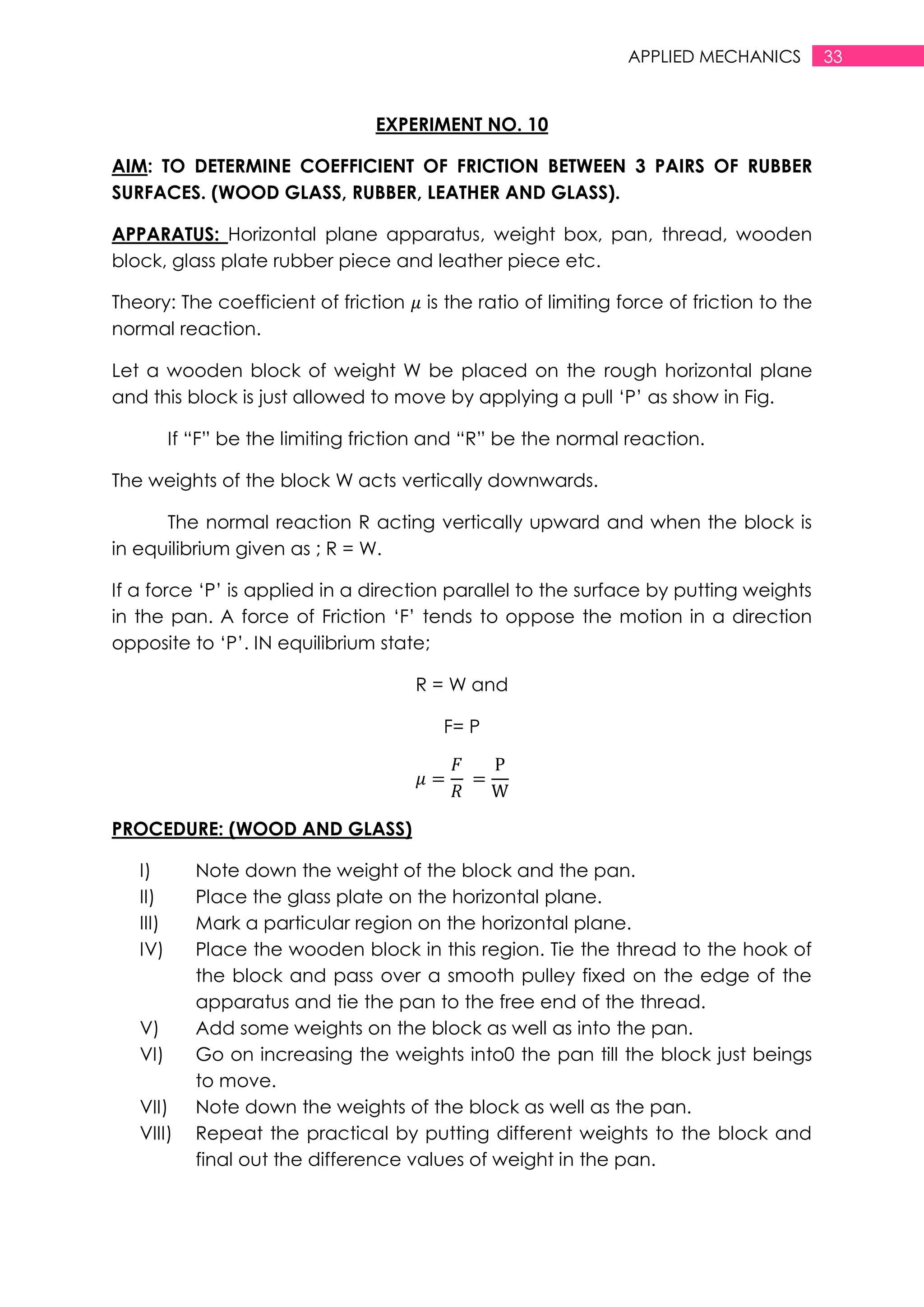 Applied mechanics lab manual | PDF